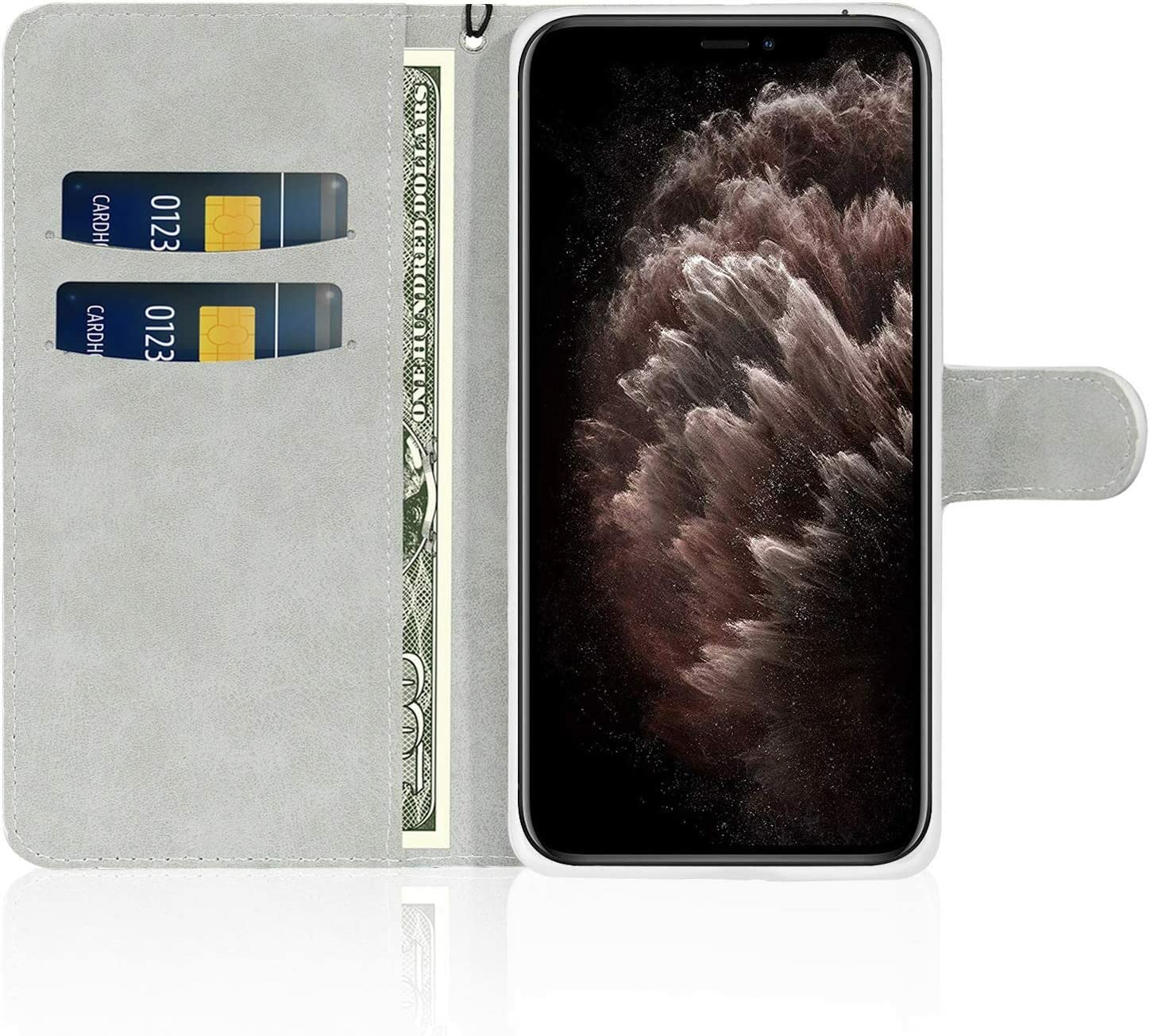 Guppy Bling Wallet Case Compatible with iPhone 14 Plus, PU Flip Blocking Wallet with Wrist Strap Magnetic Closure Built-in Kickstand Protective Case - Silver