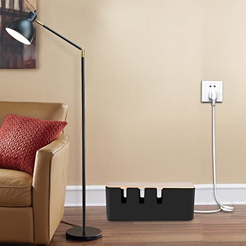Cable Management Box by Baskiss, Solid Wood Lid, Cord Organizer for Desk TV Computer USB Hub System to Cover and Hide & Power Strips & Cords (Black, Medium)