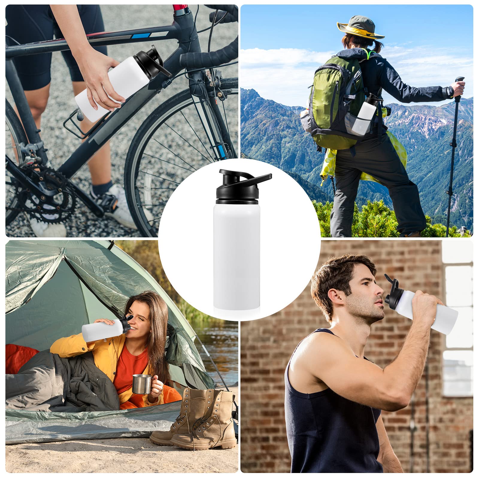 Gandeer 14 Pcs Aluminum Water Bottle 17 Oz Bike Bottles with Snap Lid Reusable Easy Carry Sports cups for Camping Hiking(White)