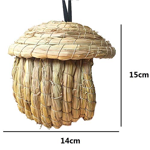 LINGNI Birdcage Straw Simulation Birdhouse, Resting Breeding Nest Hut for Birds, Birds Shelter from Bad Weather, Bird Hideaway from Predators, Birdhouse for Parrots, Parakeet, Conures, Cockatiel