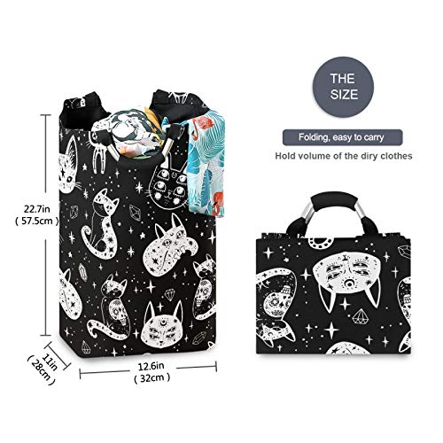 Oyihfvs Witch's Cat Seamless Laundry Hamper Basket Bucket, Foldable Dirty Clothes Bag, Waterproof Fabric Washing Bin, Toy Storage with Handles for Bathroom Bedroom Dorms