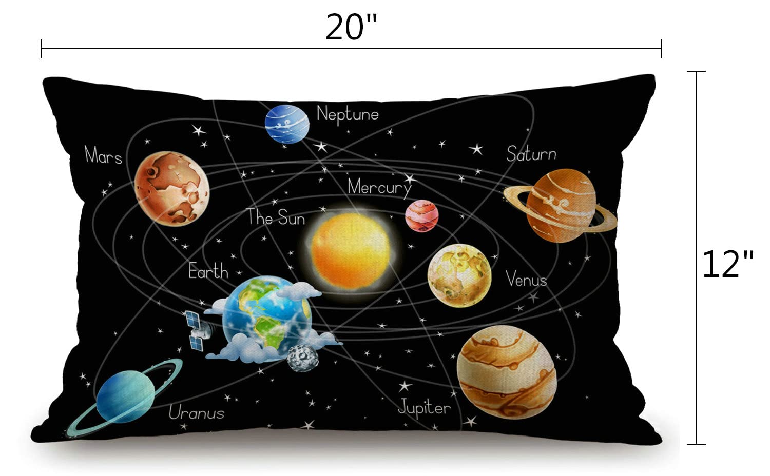 Throw Pillow Cover Solar System Planets Stars and Milky Way Galaxy Space Decorative Pillow Case Home Decor 20x12 Inches Pillowcase Jcp177