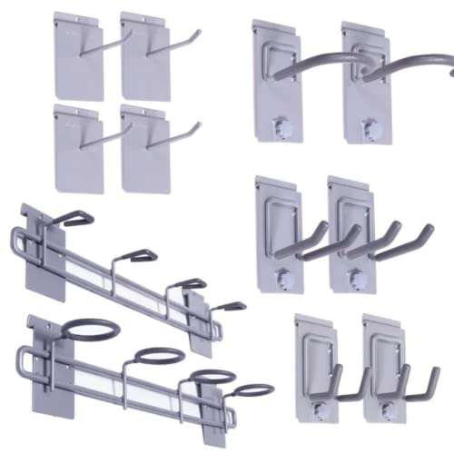 Crownwall Slat Wall Accessories Heavy Duty Steel Locking Hook Kit Slatwall Panels, Easy Storage and Organization for Sports Gear and Equipment (12-Piece)