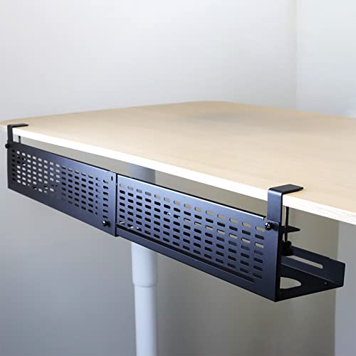 AEONS Under Desk Cable Management Tray Kit - Horizontal Adjustable up tp 41” Desk Organizer Removable C Clamp Mount Reversiable Computer Cord Raceway and Modesty Panel for Large Desk, Black