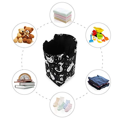 Oyihfvs Witch's Cat Seamless Laundry Hamper Basket Bucket, Foldable Dirty Clothes Bag, Waterproof Fabric Washing Bin, Toy Storage with Handles for Bathroom Bedroom Dorms