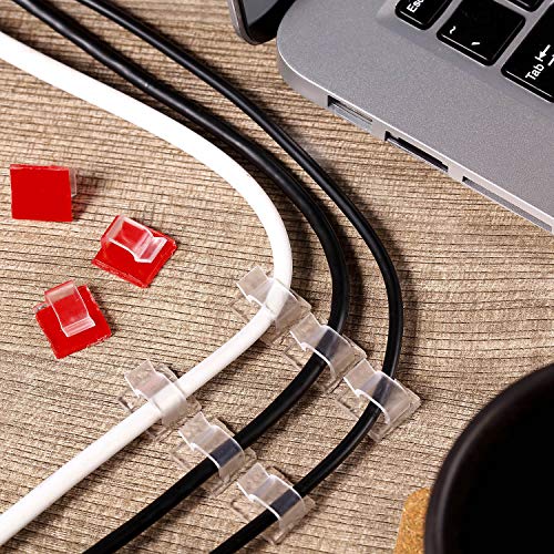 60 Pieces Outdoor Cable Clips with Adhesive Tapes Light Clips Decoration Clips Self Adhesive Hooks Wire Holder for Fairy Light (Small, Clear)
