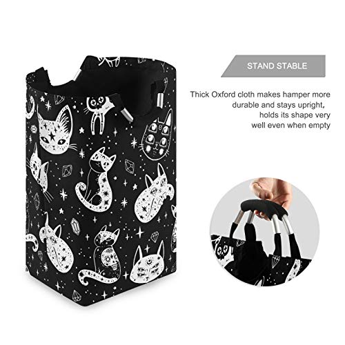 Oyihfvs Witch's Cat Seamless Laundry Hamper Basket Bucket, Foldable Dirty Clothes Bag, Waterproof Fabric Washing Bin, Toy Storage with Handles for Bathroom Bedroom Dorms