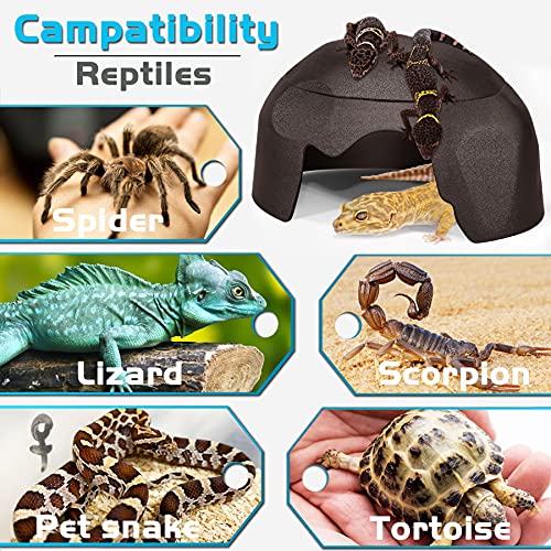 Fischuel Reptile Hides Humidification Cave Help Your Pets Shedding , A Damp Hideout with Natural Rock designto, Suitable for Bearded Dragons Lizards Leopard Gecko Spiders Turtles and Snakes(Brown)