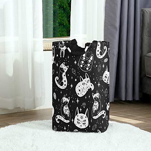 Oyihfvs Witch's Cat Seamless Laundry Hamper Basket Bucket, Foldable Dirty Clothes Bag, Waterproof Fabric Washing Bin, Toy Storage with Handles for Bathroom Bedroom Dorms