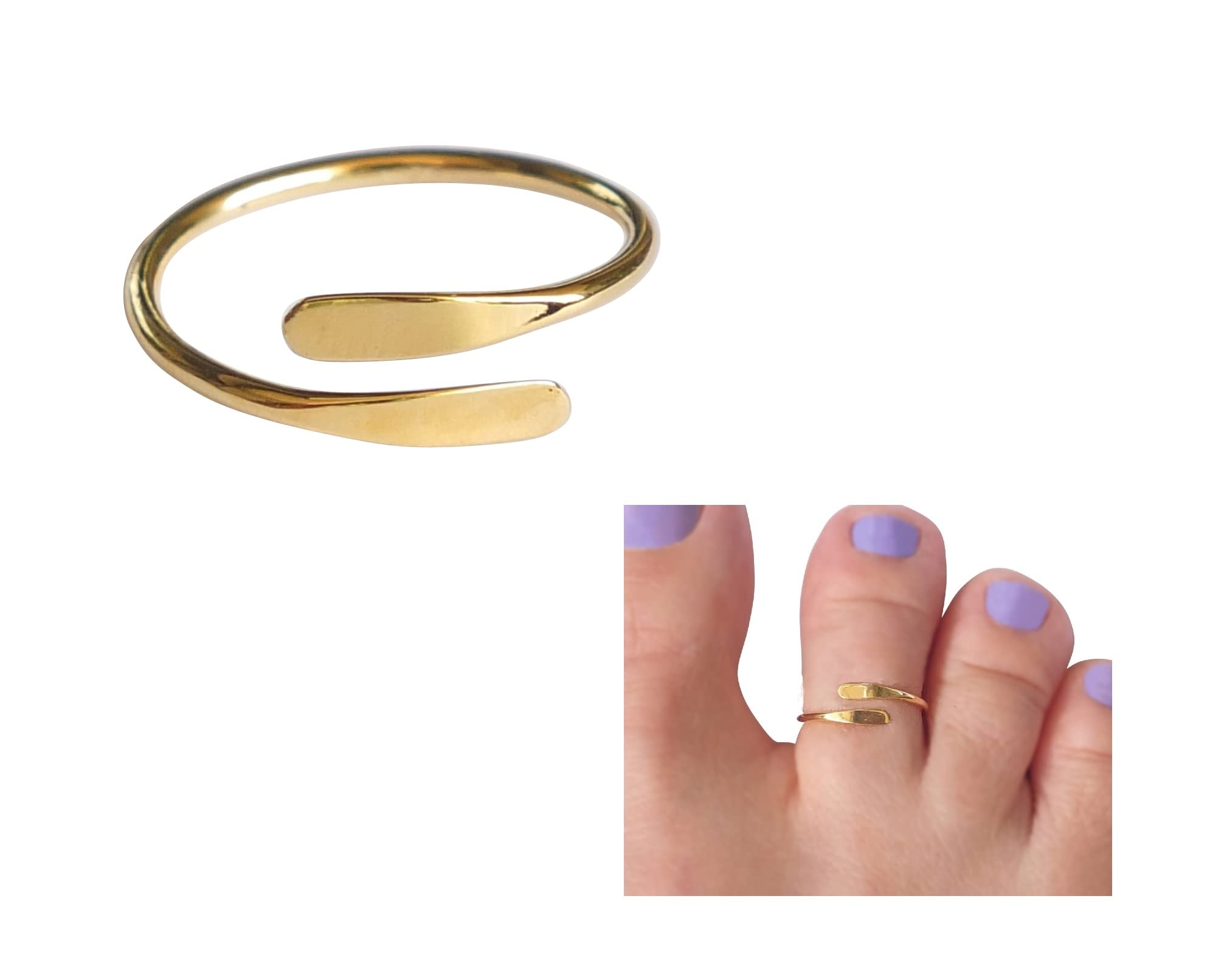 Handmade Gold Wrap Band Adjustable Toe Ring, Yellow Gold Plated over Sterling Silver, Thin Dainty Open Toe, Pinky or Knuckle Rings for Women, By MiYa Jewelry Creations