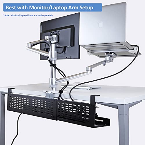 AEONS Under Desk Cable Management Tray Kit - Horizontal Adjustable up tp 41β Desk Organizer Removable C Clamp Mount Reversiable Computer Cord Raceway and Modesty Panel for Large Desk, Black