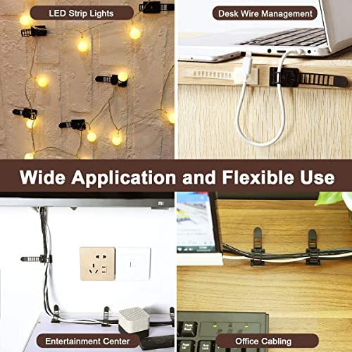 Cable Clips, 60 pcs Self Adhesive Cable Management Clips, Wire Clips with Strong Adhesive Tapes, Wire Organizer for Cable, Under Desk, Home, Office