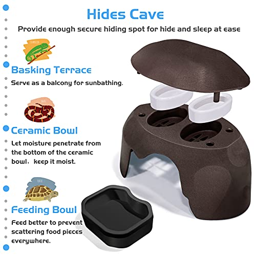 Fischuel Reptile Hides Humidification Cave Help Your Pets Shedding , A Damp Hideout with Natural Rock designto, Suitable for Bearded Dragons Lizards Leopard Gecko Spiders Turtles and Snakes(Brown)