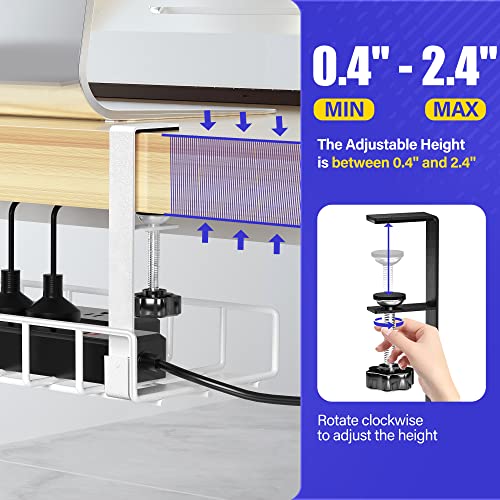 Under Desk Cable Management Tray, Xpatee Upgraded Wire Management No Drill No Screws, Cable Tray with Clamp for Desk Wire Management, Computer Cable Rack for Office, Home - No Damage to Desk White