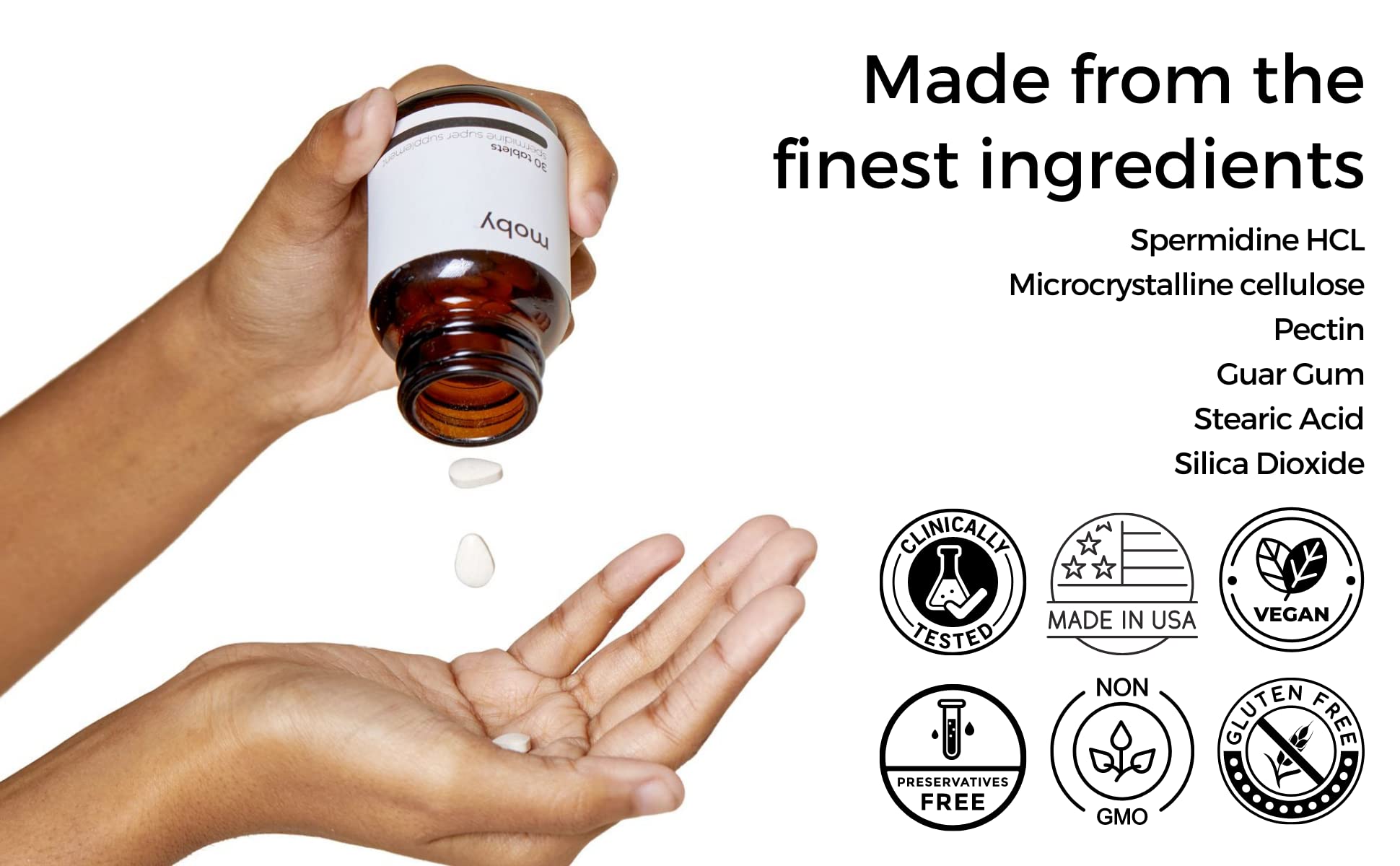 Moby Spermidine Supplement - Over 100x More Potent Than Wheat Germ Extract - 10mg Per Capsule - 99% Pure Spermidine - Clinically Tested - 3rd Party Tested - Made in The USA - 30 Day Supply