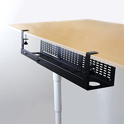 AEONS Under Desk Cable Management Tray Kit - Horizontal Adjustable up tp 41β Desk Organizer Removable C Clamp Mount Reversiable Computer Cord Raceway and Modesty Panel for Large Desk, Black