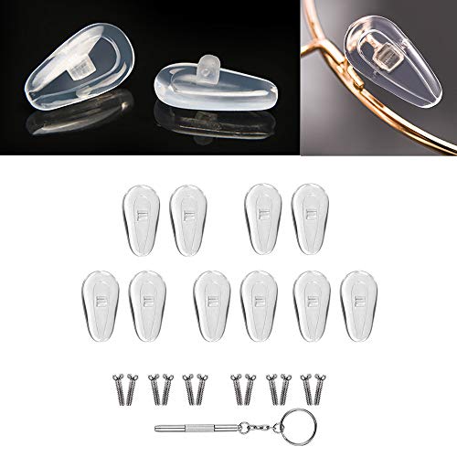 Eyeglass Nose Pads Screw-in Eyeglass Repair Kit Anti-Slip Soft Silicone Air Chamber 15mm 6Pairs Air Bag Glass Nose Pieces with Screws and Screwdriver for Glasses Sunglasses