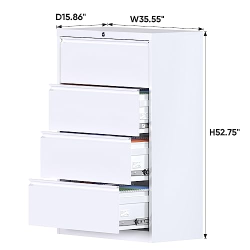 Aobabo 4 Drawer Metal Lateral File Cabinet with Lock,Steel Filing Storage Cabinet with Letter/Legal Size for Home Office,Anti-tilt Structure,Assembly Required…
