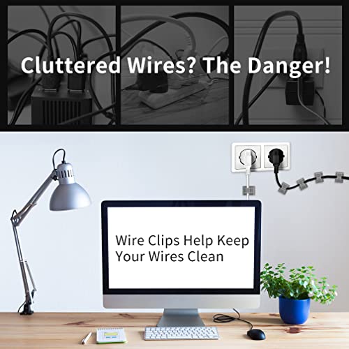 Viaky Grey Cable Clips, 50 Pack Self Adhesive Cord Holders, Reusable Cords Wrap Adjustable Hook Wire Management Ideal Gift for Organizing Cable Wires-Home, Car, Office, Desk, Wall, Nightstand