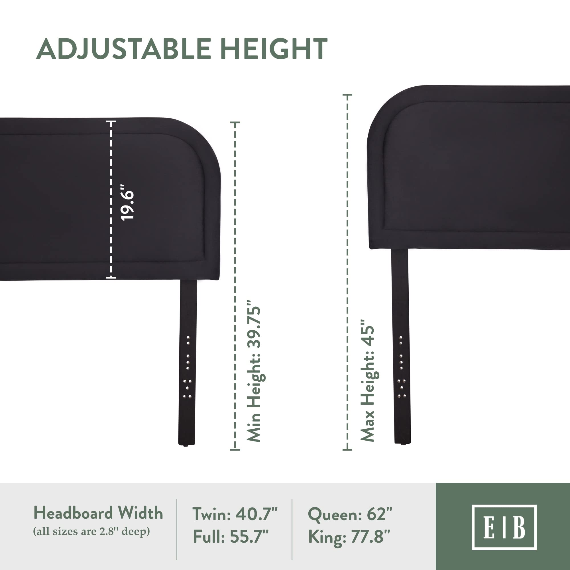 Edenbrook Miller Low Profile, Performance Velvet Headboard for Twin Size Bed-Black Upholstered Twin Headboard