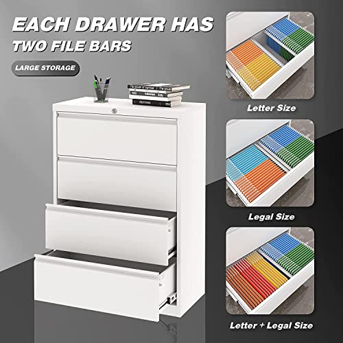 Aobabo 4 Drawer Metal Lateral File Cabinet with Lock,Steel Filing Storage Cabinet with Letter/Legal Size for Home Office,Anti-tilt Structure,Assembly Required…