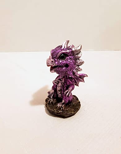 New 3.5" Violet & Silver Bobble Head Sitting Dragon Collectible Figurine Statue