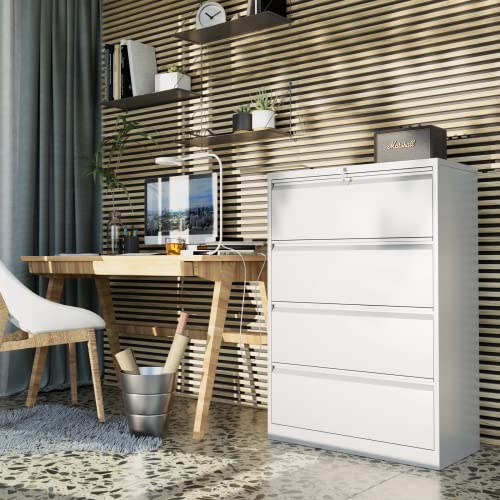 Aobabo 4 Drawer Metal Lateral File Cabinet with Lock,Steel Filing Storage Cabinet with Letter/Legal Size for Home Office,Anti-tilt Structure,Assembly Required…