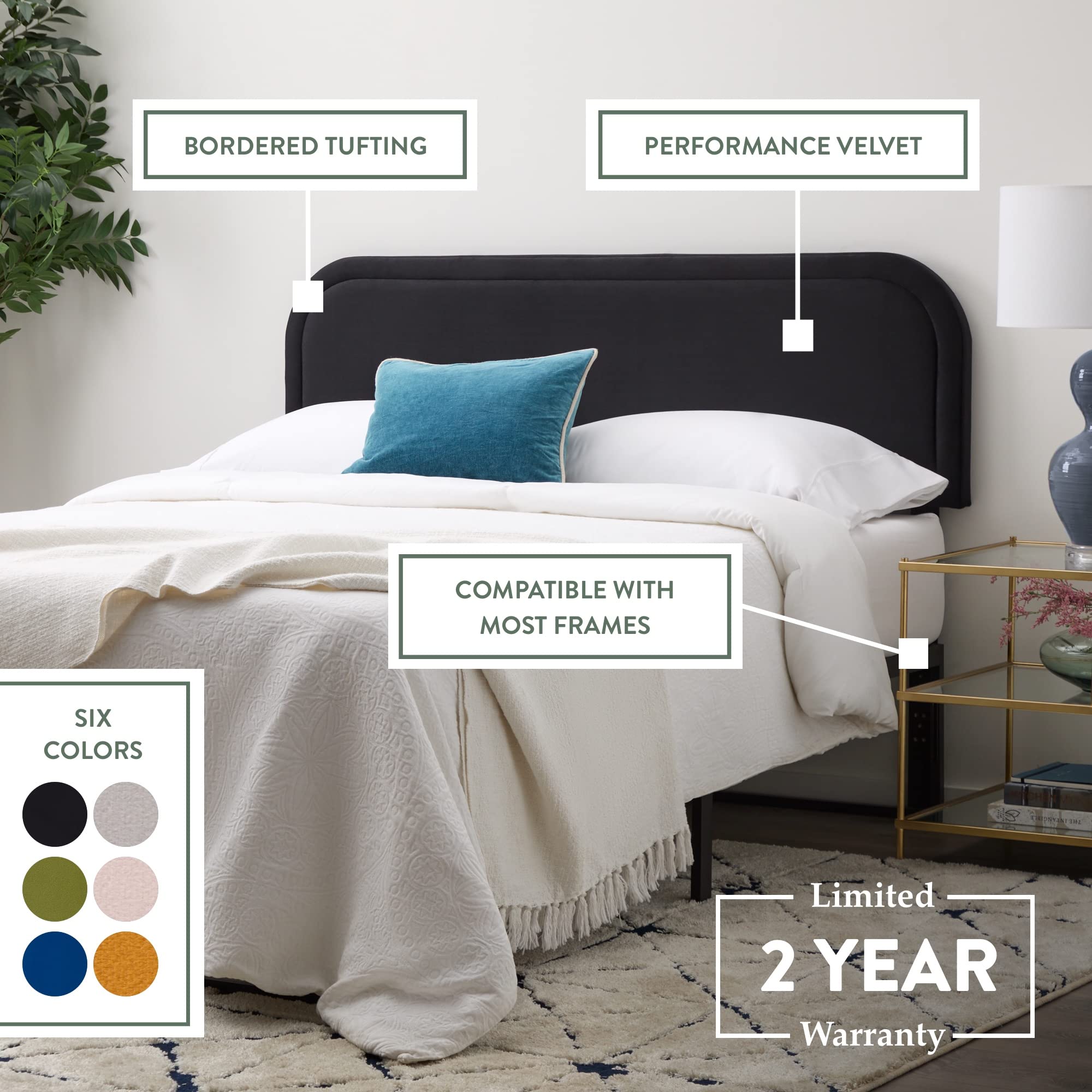 Edenbrook Miller Low Profile, Performance Velvet Headboard for Twin Size Bed-Black Upholstered Twin Headboard