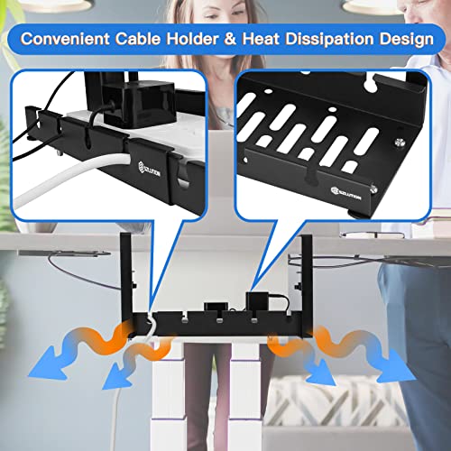 CaSZLUTION Under Desk Cable Management Tray, No Drill Steel Desk Cord Organizer with Clamp Mount, Retractable Wire Management Tray Under Table Cable Rack for Office Home - Black