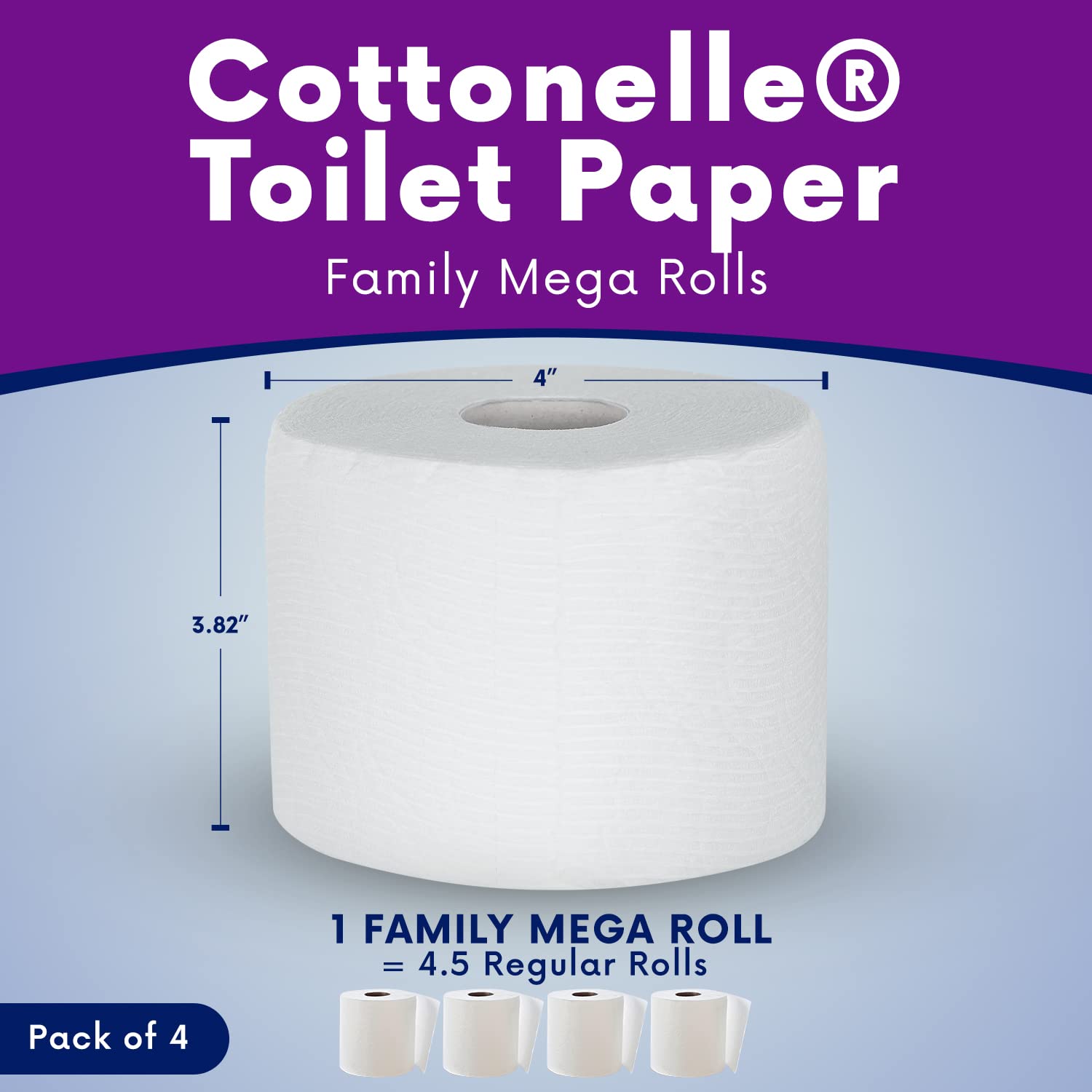 Ultra ComfortCare Toilet Paper - 1 Pack of 4 Rolls, 325 2-Ply Sheets Per Roll - 4 Family Mega Rolls = 18 Regular Rolls with Cushiony CleaningRipples Super Soft and Strong Toilet Tissue