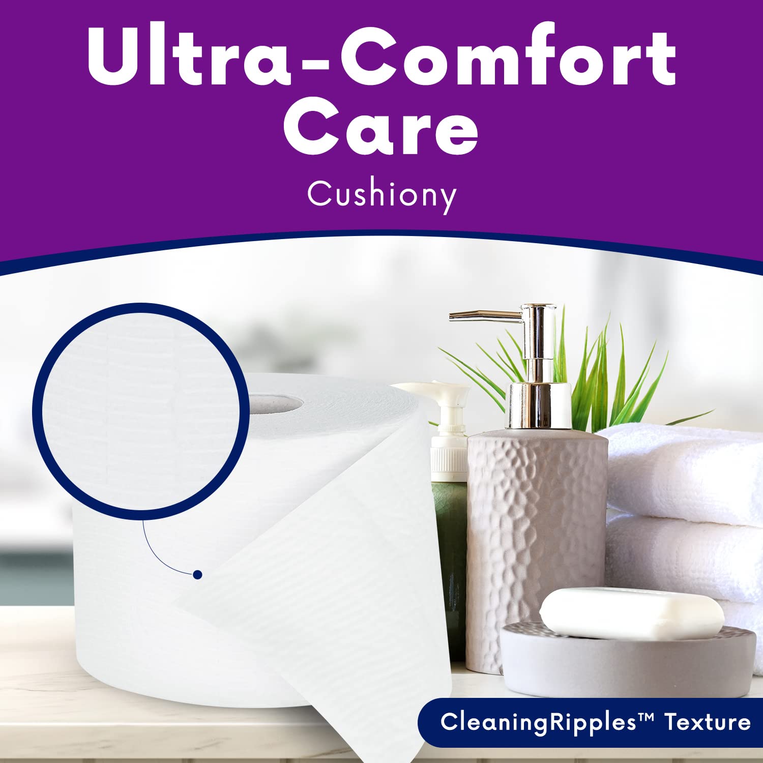 Ultra ComfortCare Toilet Paper - 1 Pack of 4 Rolls, 325 2-Ply Sheets Per Roll - 4 Family Mega Rolls = 18 Regular Rolls with Cushiony CleaningRipples Super Soft and Strong Toilet Tissue