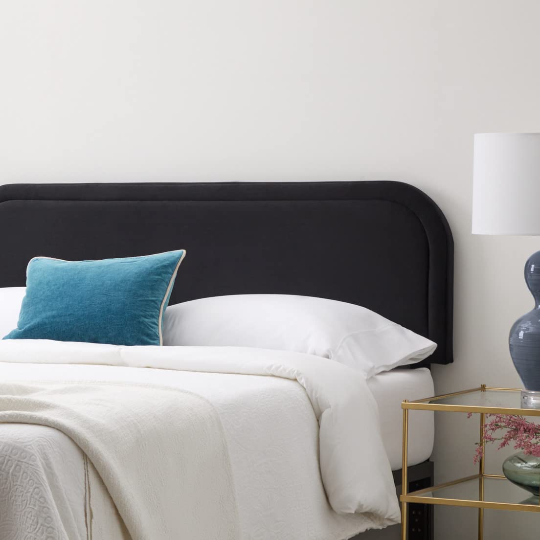 Edenbrook Miller Low Profile, Performance Velvet Headboard for Twin Size Bed-Black Upholstered Twin Headboard