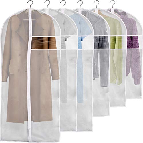 KUVR Clear Plastic Garment Bags for Hanging Clothes, Dress Bag Suit Bags for Closet Storage, Zippered Clothes Cover, Hanging Garment Bags Dance Costumes Clothing Protector - 43"(4 pc) 55"(2 pc) 6 pack