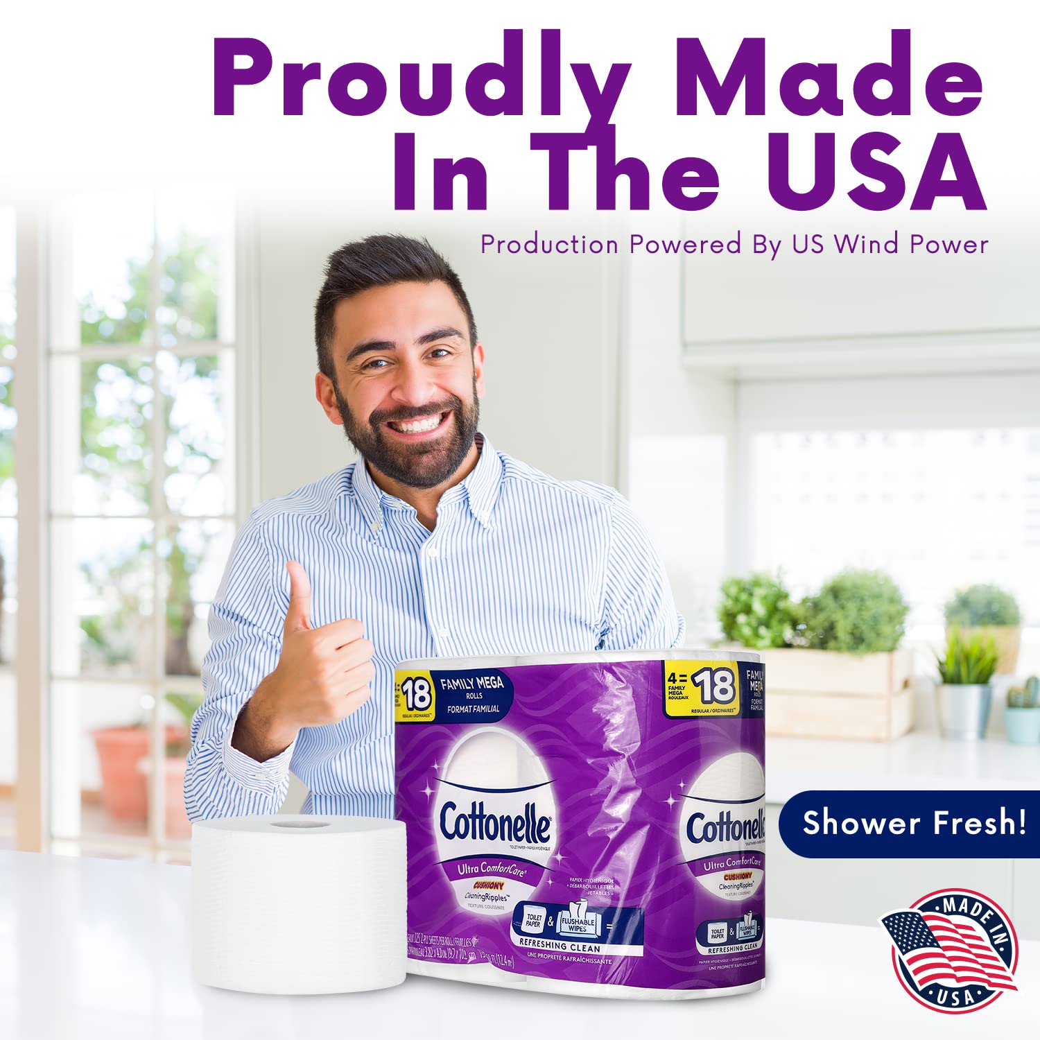 Ultra ComfortCare Toilet Paper - 1 Pack of 4 Rolls, 325 2-Ply Sheets Per Roll - 4 Family Mega Rolls = 18 Regular Rolls with Cushiony CleaningRipples Super Soft and Strong Toilet Tissue