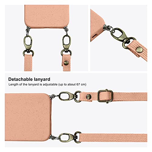 ABITKU Biodegradable Crossbody Phone Case Compatible with iPhone 12 / iPhone 12 Pro 6.1 inches (2020), Eco-Friendly Compostable Soft Cover with Adjustable & Detachable Lanyard (Pink)