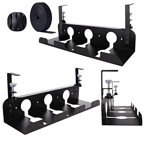 Under Desk Cable Management Tray,2 Pack Steel No Drill Under Desk Cord Holder for Wire Management,Quick Mount Under Table Wire Organizer Perfect for Home, Office Desk-Black