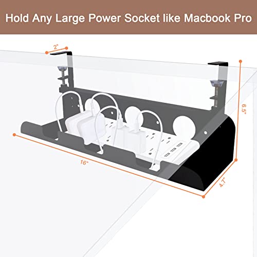 Under Desk Cable Management Tray,2 Pack Steel No Drill Under Desk Cord Holder for Wire Management,Quick Mount Under Table Wire Organizer Perfect for Home, Office Desk-Black