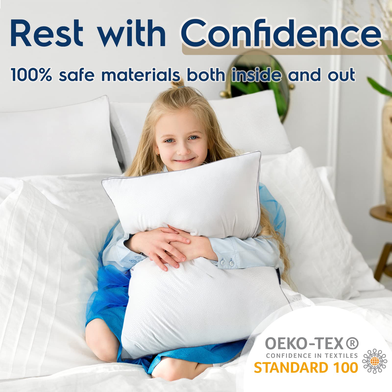 viewstar Pillows Queen Size Set of 2, Bed Pillows for Sleeping, Queen Pillows 2 Pack for Back, Stomach or Side Sleepers, Fluffy Pillows for Bed with Down Alternative, Machine Washable, 19" x 28"