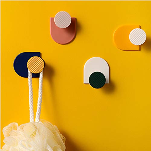 Chchmu Adhesive Wall Hooks, 4 Packs Utility Waterproof Geometric Hook Heavy Duty Wall Hangers for Robe Coat Towel Keys Bags, Colorful Decorative Sticky Hook for Backpack Hat Scarf Belt