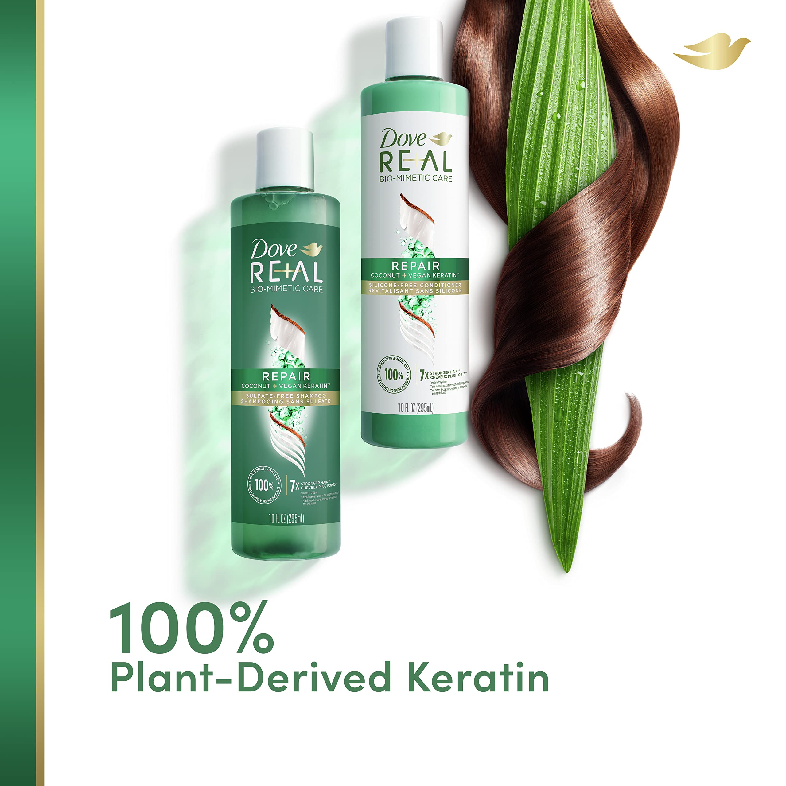 Dove RE+AL Bio-Mimetic Care Shampoo For Damaged Hair Repair Coconut + Vegan Keratin Sulfate-Free Coconut Shampoo 10oz