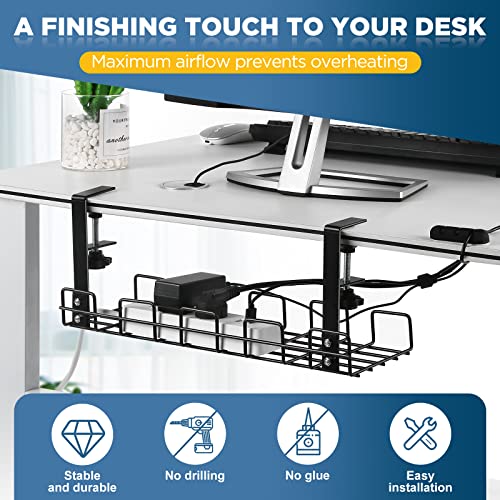 Cable Management Under Desk, No Drill Cord Organizer Management Tray for Office Home PC Computer Wire Management Rack,No Damage to Desk