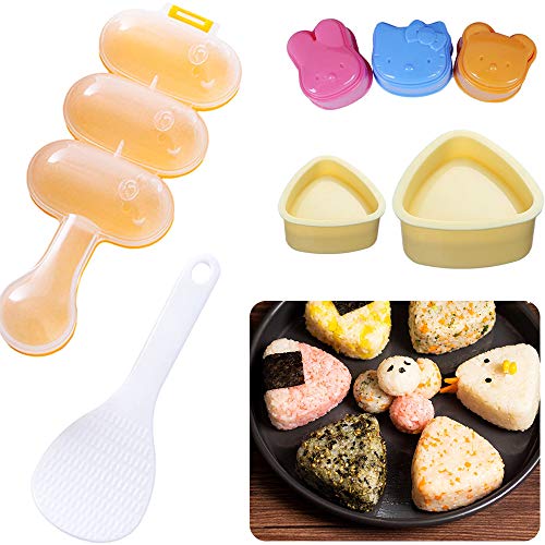 7 Pcs Sushi Maker Tool Set 1 Rice Ball Mold 2 Size Triangle Sushi Mold 3pack Animal Rice Decorating Mold and 1 Piece Rice Paddle for Home DIY Sushi Making kit