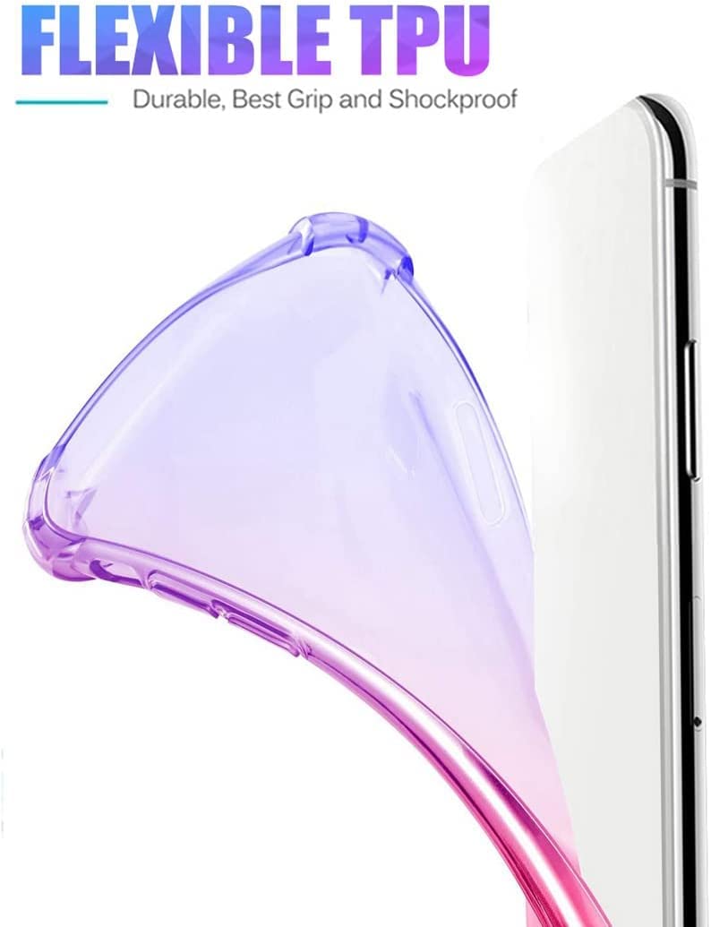 Vokuha for Xperia 1 II Case, XQ-AT51, XQ-AT52 Case with Tempered Glass Screen Protector,Cute Clear Gradient Slim Shockproof TPU Back Phone Protective Cover for Sony Xperia 1 II (Blue/Pink)