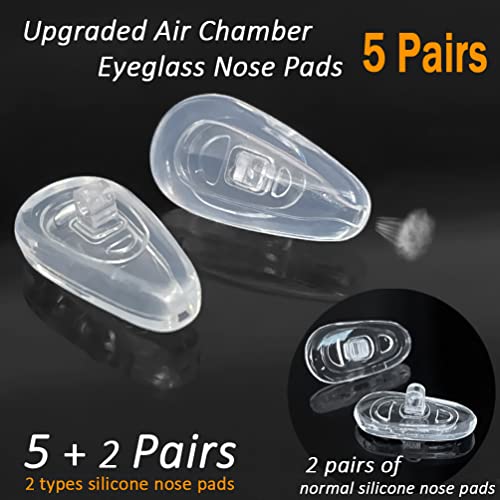 PTSLKHN 5 Pairs of Eyeglass Nose Pads, Upgraded 15x8mm Soft Silicone Air Chamber Eyeglasses Nose Pads, Screw-in Glasses Nose Pad Replacement Kit.