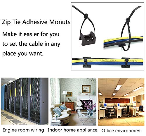 50 Pcs Black Cable Tie Base Saddle Type Mount Wire Holder, Cable Zip Ties with Self-Locking 6 Inch & 0.145 Inch,#8 x 0.6 Inch Deep Thread Pan Head Screws Black