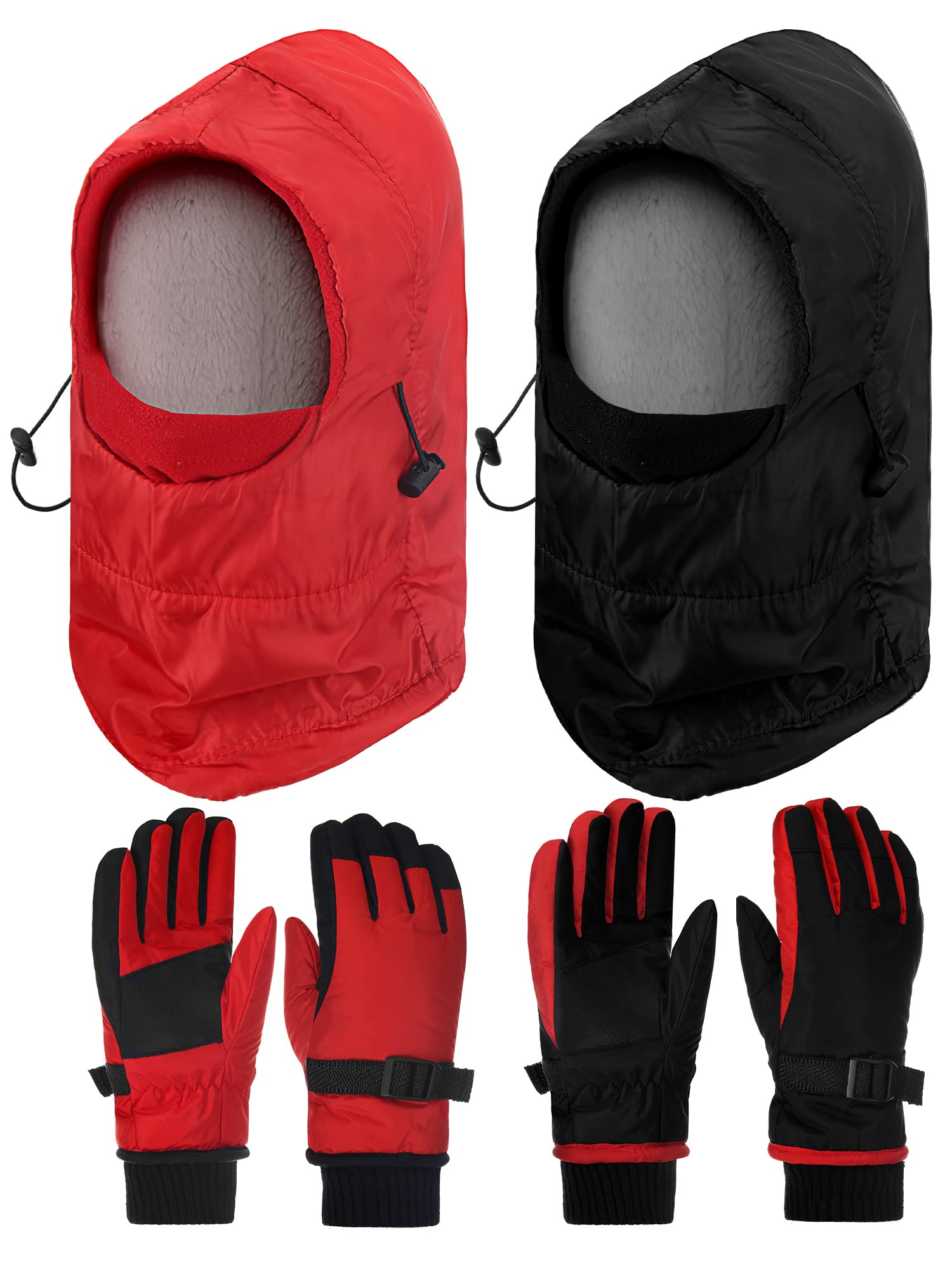 Kids Winter Windproof Waterproof Hat and Ski Snowboard Gloves, Breathable Lined Winter Cold Weather Gloves Unisex Children Heavyweight Balaclava, Ski Mask Thick Warm Fleece Face Cover for Kids Unisex