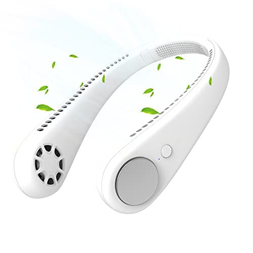 Portable Personal Bladeless Neck Fans, USB Rechargable Hanging Necklace Bladeless Fan, Hand Free Wearable Neck Fan Battery Operated Personal Fan 4 Speeds 360 Degree Free Rotation Air Cooling for Outdoor Activity (White)