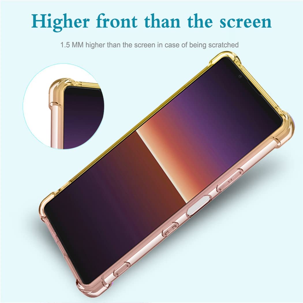 Vokuha for Xperia 1 II Case, XQ-AT51, XQ-AT52 Case with Tempered Glass Screen Protector,Cute Clear Gradient Slim Shockproof TPU Back Phone Protective Cover for Sony Xperia 1 II (Black/Gold)