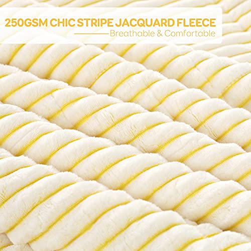 Lofus Ribbed Sherpa Fleece Weighted Blanket 60x80 inch 20lbs, White&Lemon