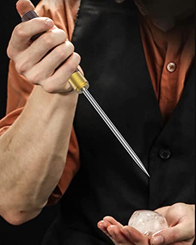 Stainless Steel Ice Pick with Safety Cover, Pick Tool for Breaking Ice, Non-slip Wooden Handle for Easy to Grip, 9 Inches Length
